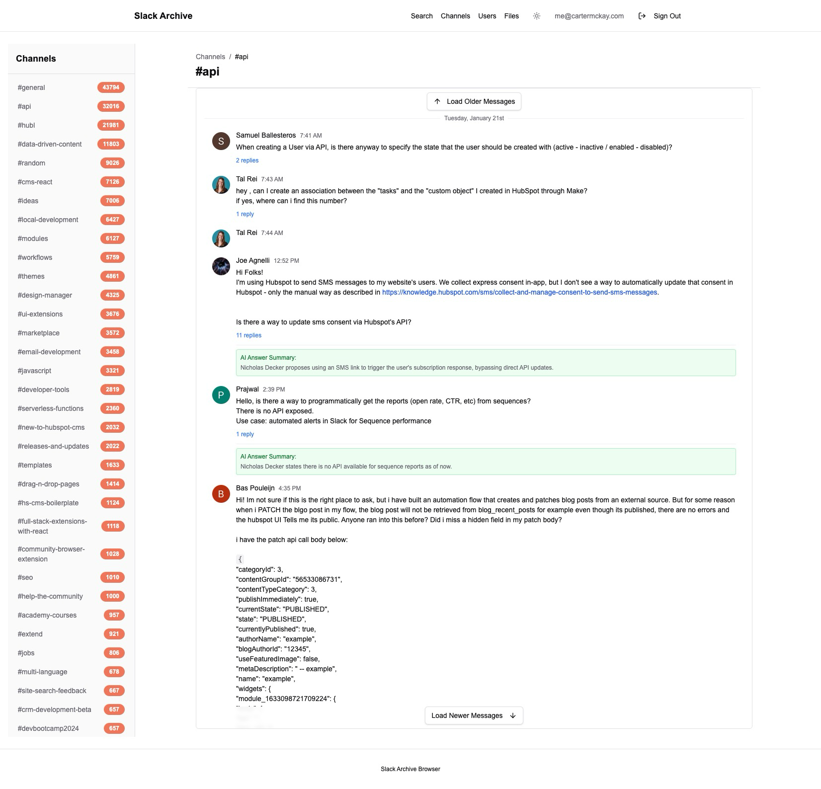 Slack Archive Browser